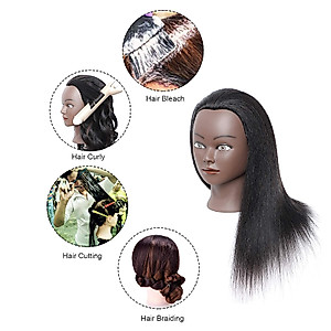 Mannequin Head with Human Hair for Braiding 100% Real Hair Mannequin Head Cosmetology with Hair Doll head for Hair Styling Free Table Mannequin Stand(14")