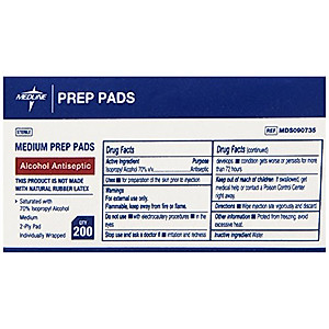 Medline Isopropyl Alcohol Pads, Sterile, Medium, Box of 200