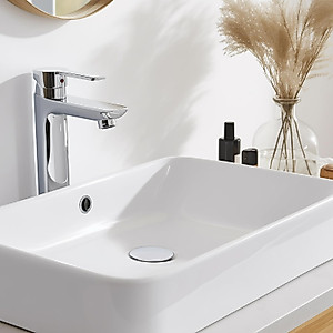 iFealClear 2 Pack Pop Up Drain Stopper with Overflow, Push and Seal Pop Up Drain Stopper for Faucet Vessel, Anti-Explosion & Anti-Clogging pop up Plunger Bathroom Sink Drain Assembly, Polished Chrome