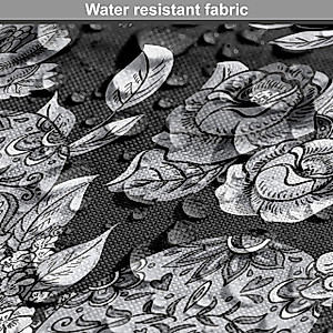 Lunarable Gothic Fabric by The Yard, Composition of Skeleton Skull Heads and Flowers Dark and Scary Details, Decorative Fabric for Upholstery and Home Accents, 1 Yard, Grey Charcoal