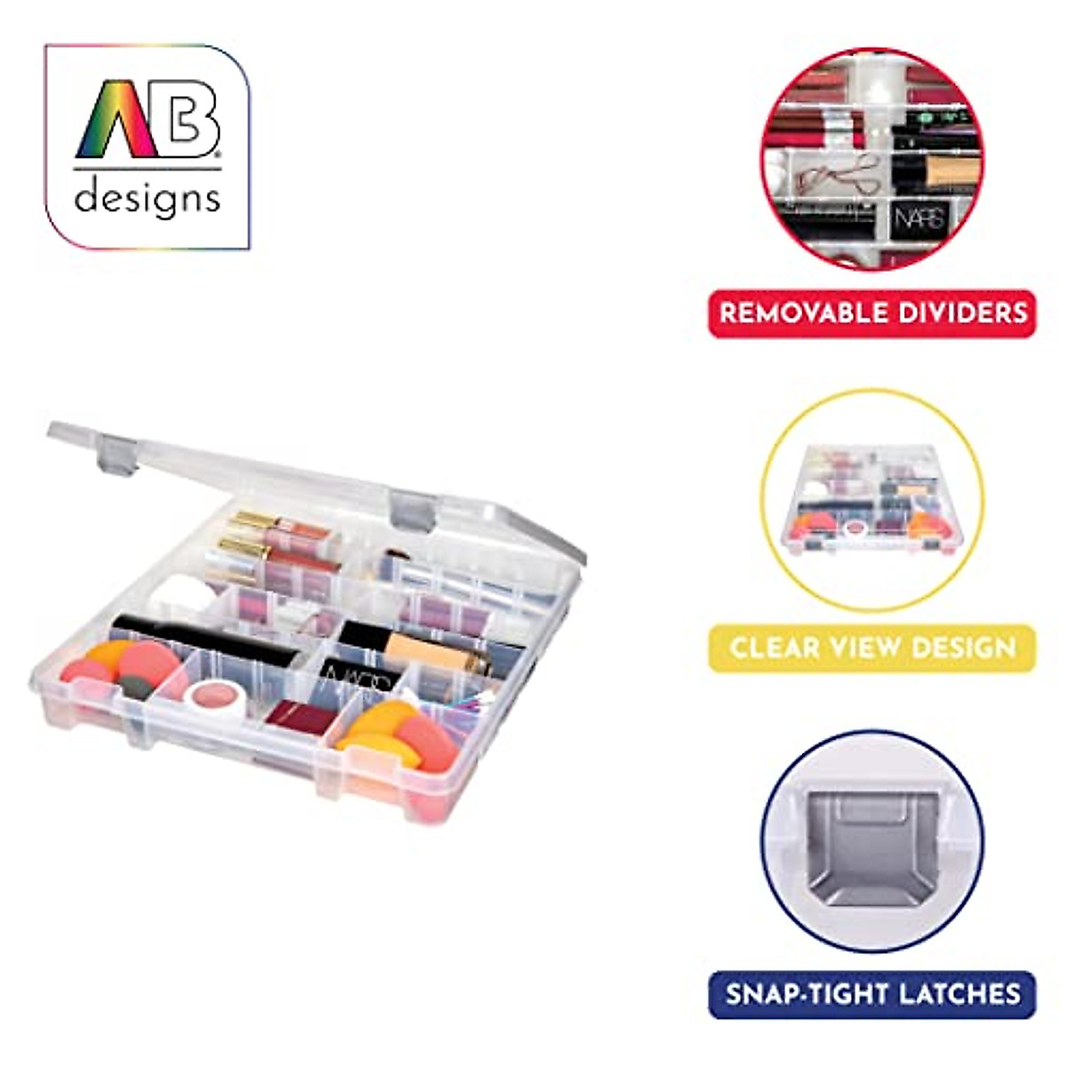 AB Designs 9101ABD Super Satchel Slim with Removable Dividers, Stackable Home Storage Organization Container, Clear with Silver Latches