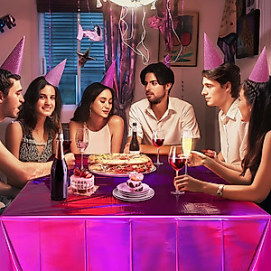 2 Pcs Hot Pink Iridescent Plastic Tablecloths, Disposable Shiny 54" x 72" Laser Holographic Rectangle Table Cover, Foil Table Cloth for Party Decoration, Birthday, Bachelorette, Bridal, Wedding