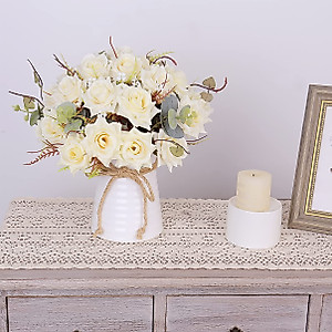 YILIYAJIA Table Centerpieces Dinning Fake Flowers in Vase Ceramics,Artificial Flowers,Halloween Faux Silk Rose Arrangements Bouquets Kitchen Room