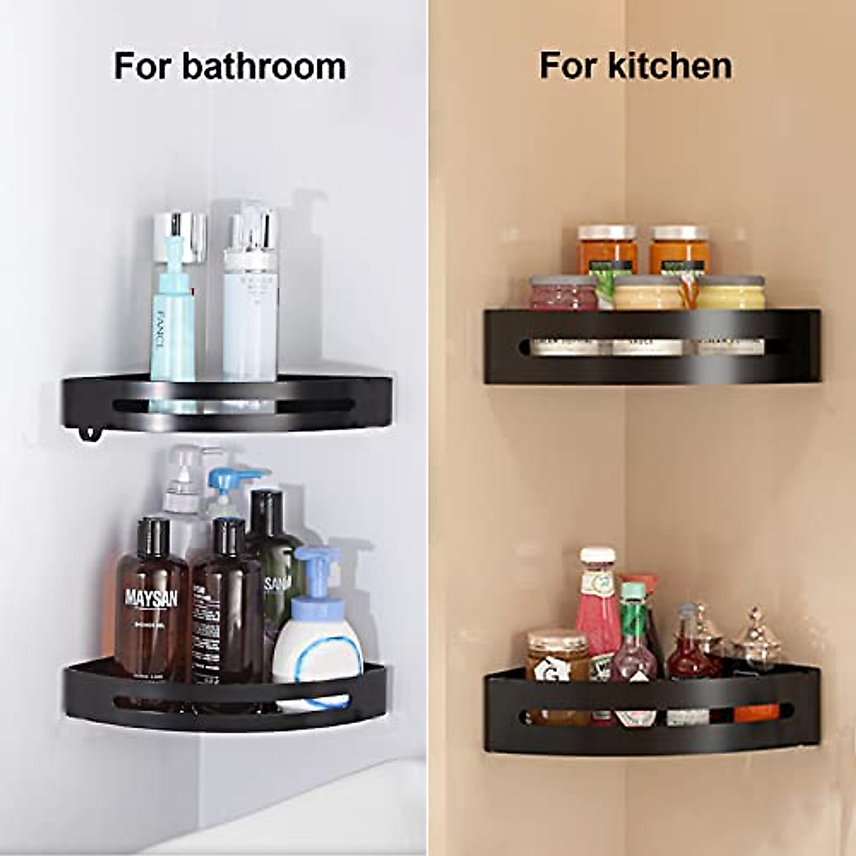 Bathroom Corner Shower Caddy，Adhesive or Screw Fixing Shower Shelf, Aluminum Storage for Bathroom Kitchen 2-Pack