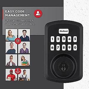 Kwikset Powerbolt 250 10-Button Keypad Matte Black Transitional Electronic Deadbolt Door Lock, Featuring Convenient keyless Entry, Customizable User Codes and auto Locking