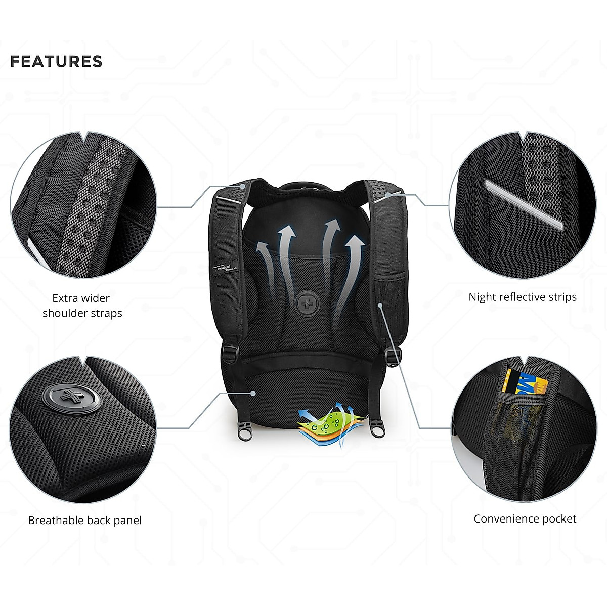 SwissDigital Circuit Men's Laptop Backpack for College and Business Travel with Integrated USB Charging Port and RFID Protection Fits Laptops up to 15.6 in, Black (J14-BR)