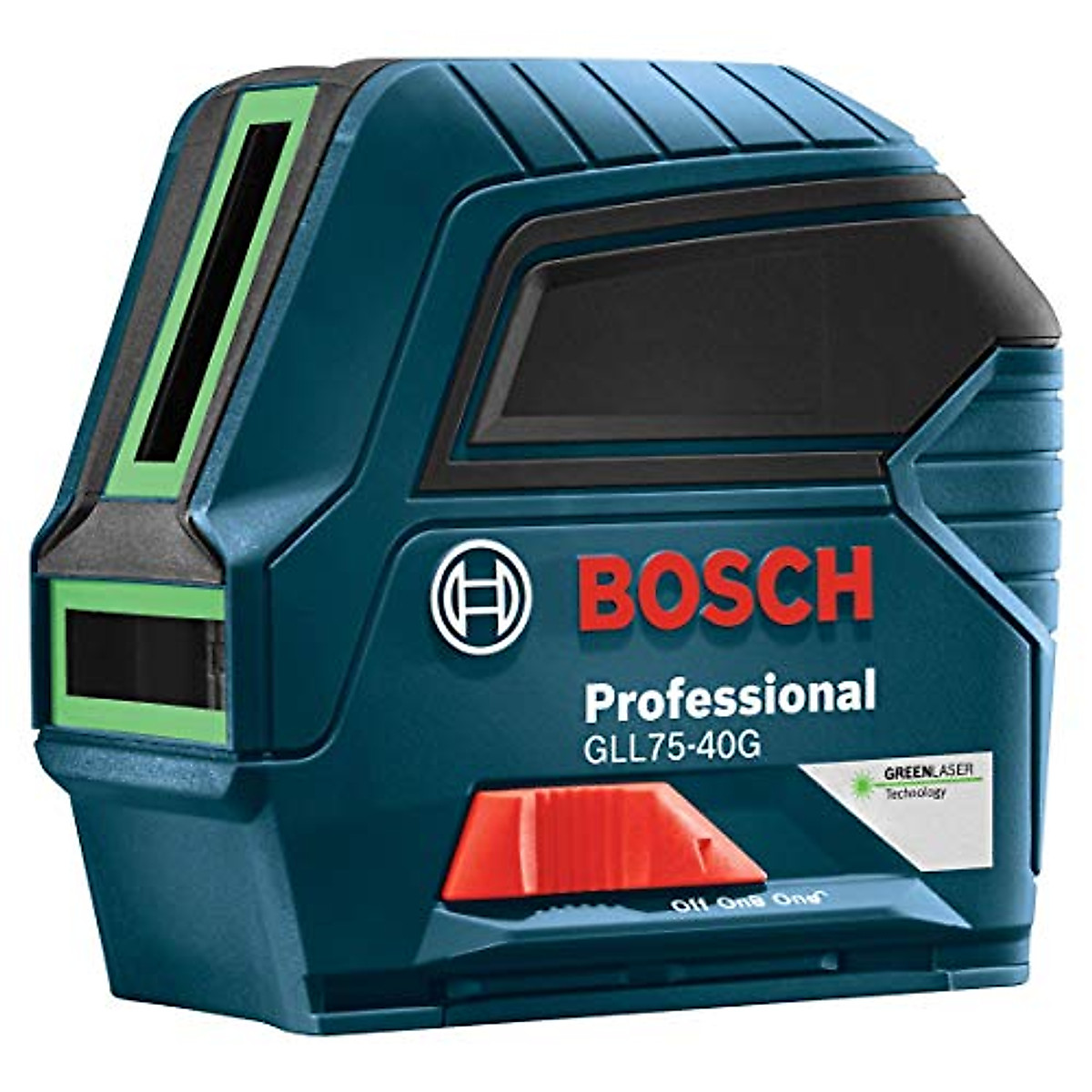 BOSCH GLL75-40G 75ft Green-Beam Self-Leveling Cross-Line Laser with VisiMax Technology, L-Bracket Adjustable Mounting Device and Carrying Pouch , Red