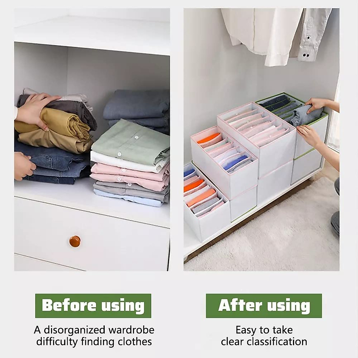 MENGHUONIAN Upgraded Clothes Drawer Organizers, 2/3 Pcs Jeans Compartment Storage Box, 7/9 Grids Clothes Drawer Mesh Separation Box, Anti-Deformation, Washable, Foldable(Gray,2 Pcs Jeans Grid)