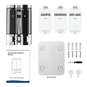 2-Chamber Shampoo and Conditioner Dispenser Shower Soap Dispenser 2 Chamber No Drill,Shower Soap Dispenser Wall Mounted,HUOTDY SUNTYS Body Wash Dispenser Set for Bathroom Toilet Hotel Kitchen(Chrome)