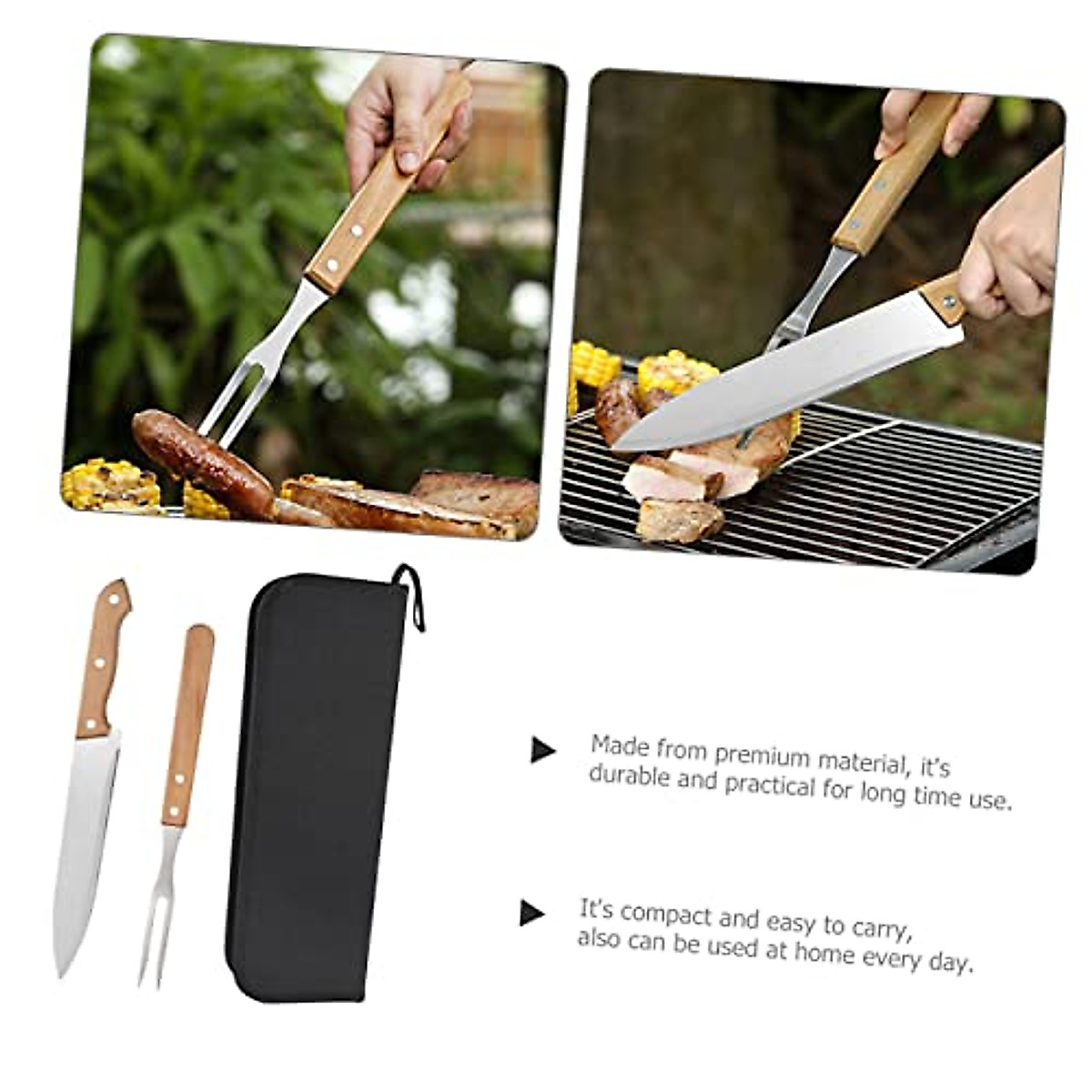 YARNOW 2 Sets Barbecue Knife and Fork Tools Knife Kit Outdoor Dinnerware Food Grill Travel Utensil Barbecue Kitchen Fork Grilling Accessories Kit Barbecue Tool Forks BBQ Tools BBQ Fork