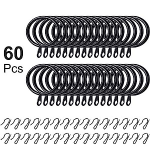 Hotop 30 Pieces Metal Drapery Curtain Rings and 30 Pieces Hanging Metal Curtain Drapery Pin Hooks for Window Door Shower(32 mm,Black)