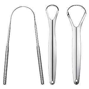 YLYL 3 PCS Metal Tongue Scraper, Tongue Scrapers for Adults Kids, Stainless Steel Tounge Scrappers, Tounge Scraper Cleaner, Portable Tongue Cleaner