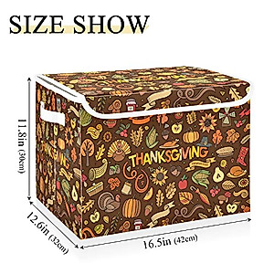 RunningBear Happy Thanksgiving Leaves Large Storage Bins with Lid Collapsible Storage Bin Closet Organizers Foldable Fabric Storage Boxes for Office Bedroom ClothesToys