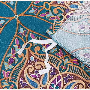 Get Bed Ready Venetian Damask Bohemian Paisley Duvet Cover Set Boho Chic Watercolor Medallion 400TC Egyptian Cotton Sateen Luxury Style Bed Linen (Teal, King)