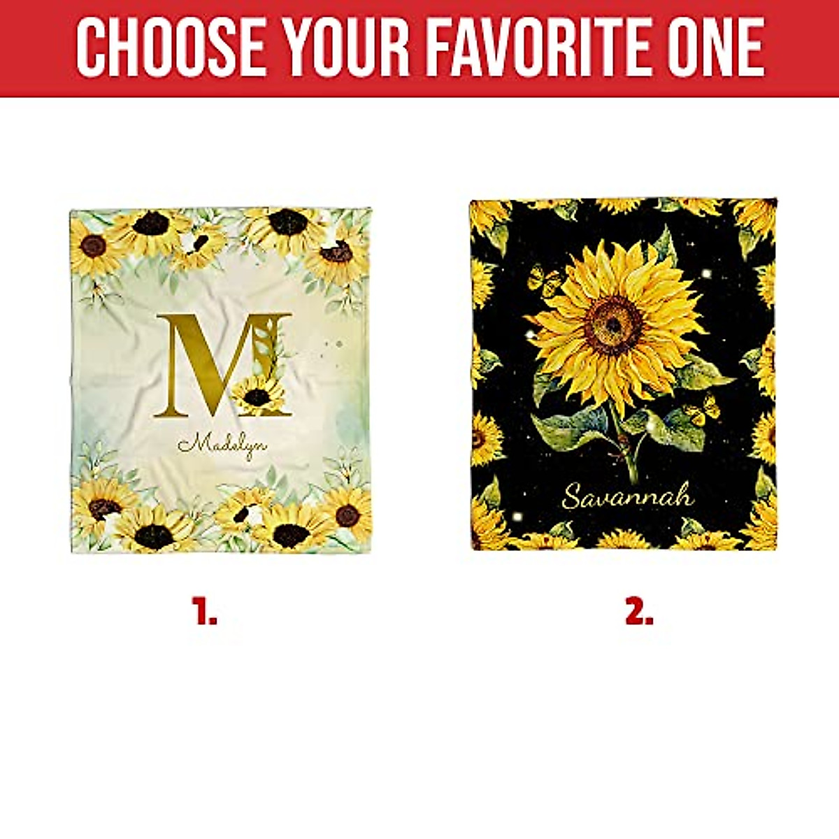 Toyshea Personalized Sunflower Blanket Name and Initial Letter Custom Throws Cozy Soft Blankets Fleece Sherpa for Women Girls Mom Daughter Grandma Kids Gift for Mother's Day Birthday Christmas