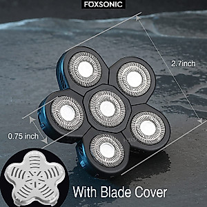 FOXSONIC Universal 6 Blades Replacement Heads for FREEBIRD FREEDOM GROOMING and Other Brands 5 Blades Head Shaver Replacement Blades Bald Shaver with Blade Cover Electric Razor Shaver Head (Black)