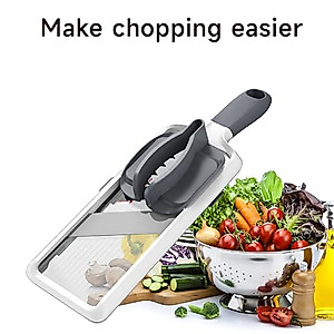 ZKIRON Multi Handheld Mandoline Slicer - Adjustable Stainless Steel Blade, Comfort Grip, Safety Features, Easy to Clean, Ideal for Speedy Slicing of Fruits and Vegetables (Gray)