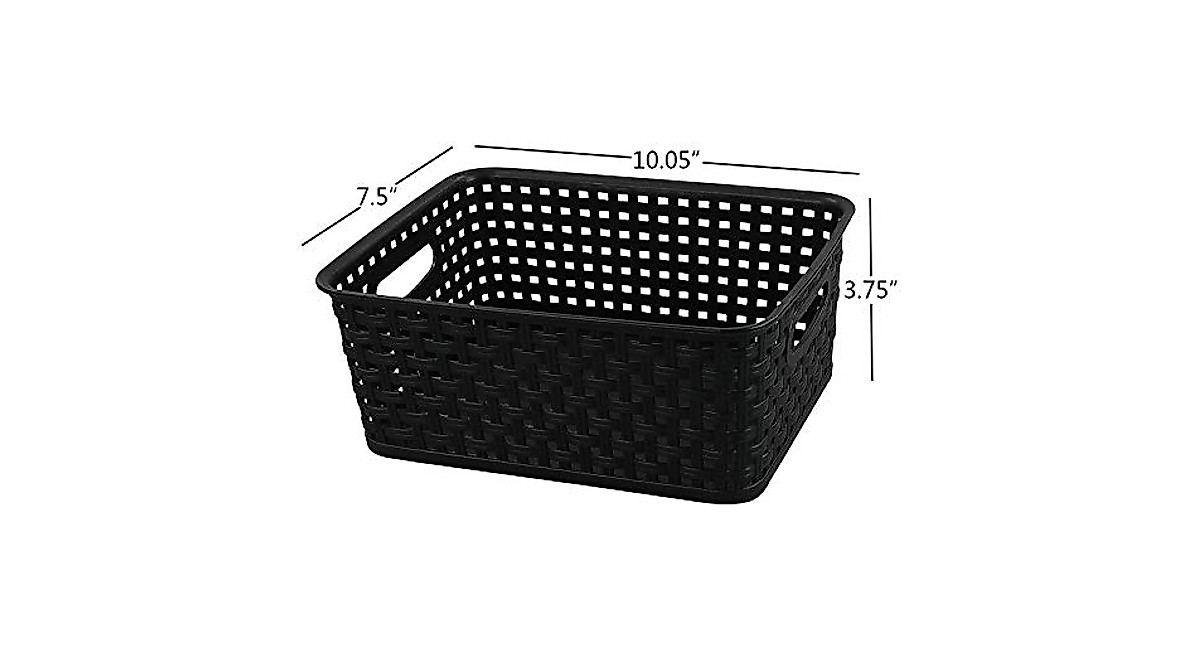 Black Plastic Weave Storage Baskets Set of 6 for Organization