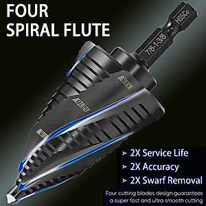 Step Drill Bit M35 Cobalt Four Helical Flutes 1/4" Hex Shank Drill 1/8"-1/2 (13 Sizes) for Working Metal, Wood, Aluminum, Plastic, Great for DIYers