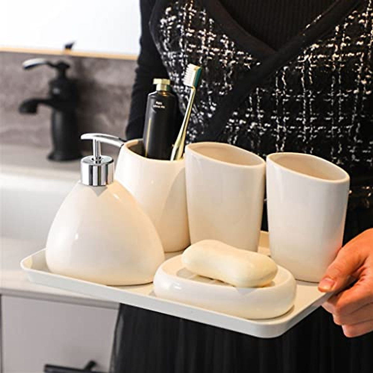 CZDYUF Bathroom Supplies Set Wedding Wash Cup Set Bathroom Five-Piece Set European Ceramic Wash