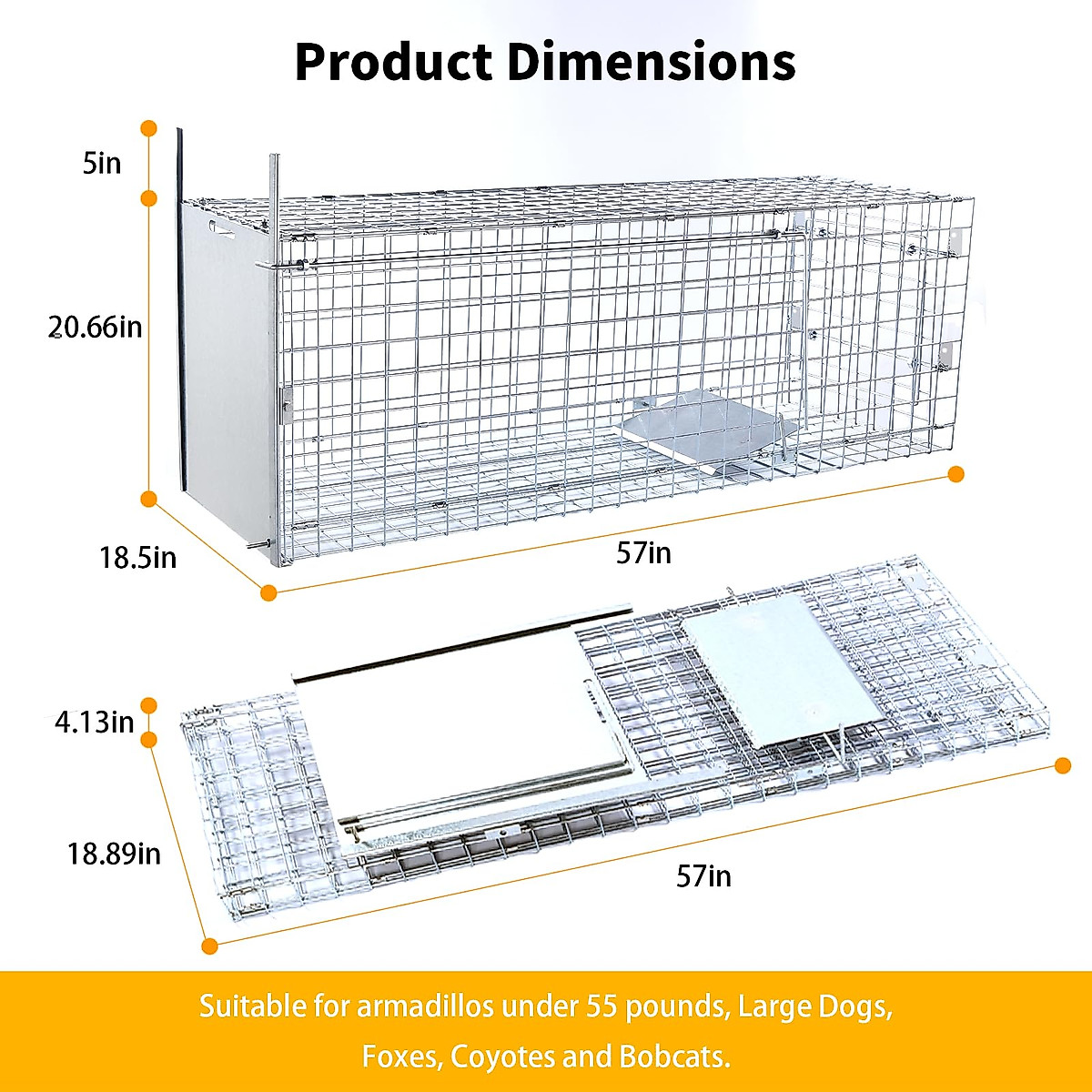 57" Large Humane Live Animal Trap,Collapsible Large Animal Catcher Cage,Cage Traps for Large Dogs up to 55 pounds,Foxes,Coyotes,Bobcat,Similar Sized Animals