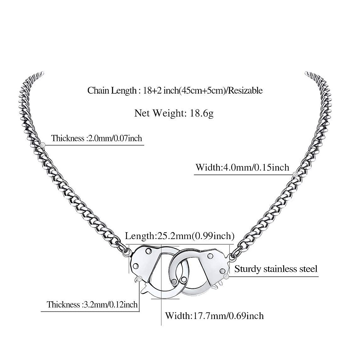 FindChic Handcuff Necklace Partners in Crime Stainless Steel Curb Chain Interlocking 18inch Statement Necklace for Women Men Goth Punk Jewelry