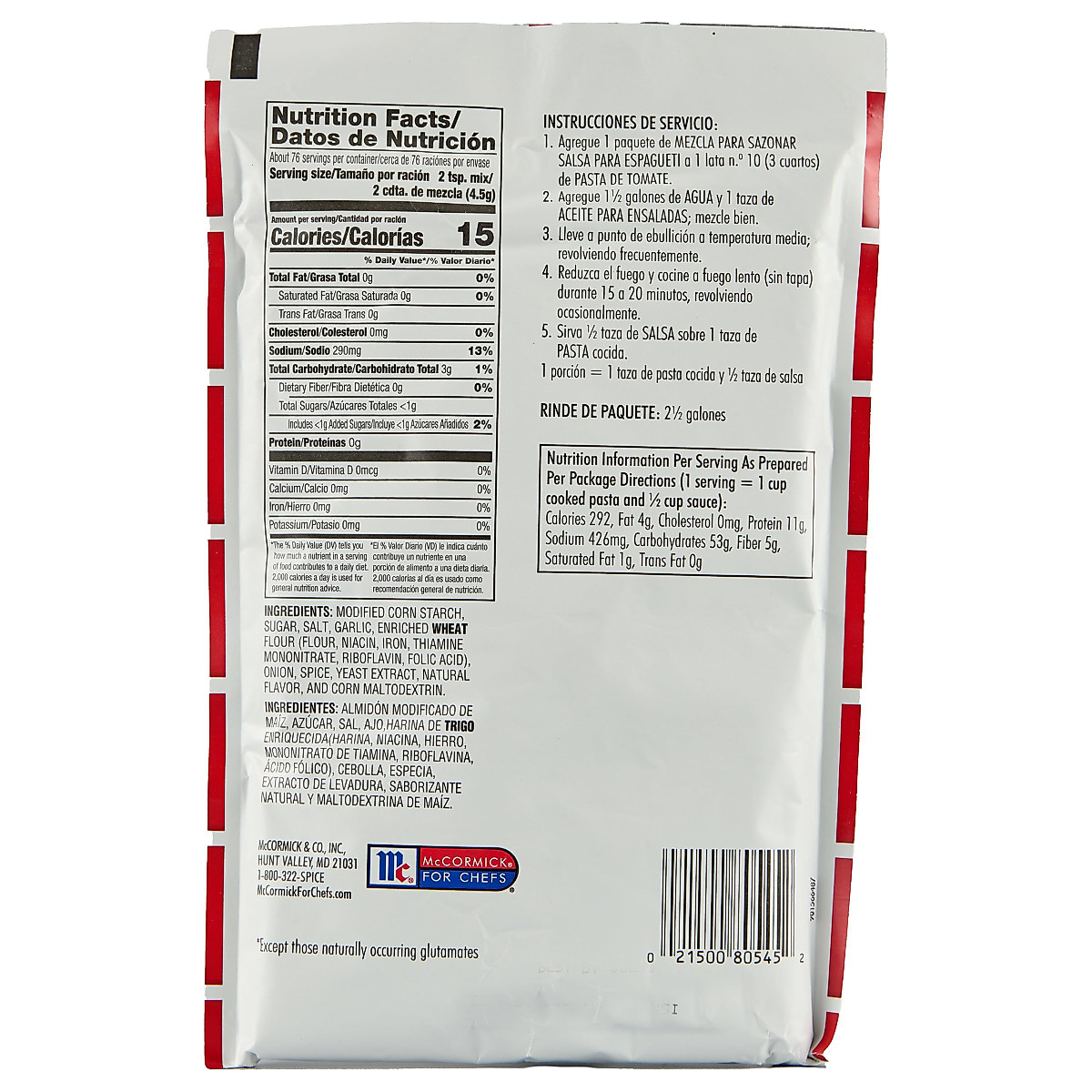 Lawry's Spaghetti Sauce Seasoning Mix, 12 oz - One 12 Ounce Packet of Spaghetti Seasoning Mix for Flavorful Spaghetti or Pizza Sauce, Best for Back-of-House Use