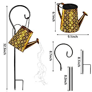 Ledeak Solar Watering Can with Lights, Garden Shower Light Solar Lanterns Hanging Waterproof Star Light LED String Fairy Lights, Decorative Retro Metal String Lights for Lawn Outdoor Pathway Patio