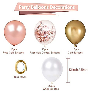 Rose Gold Confetti Latex Balloons, 60 Pack White Gold Balloon 12 inch Birthday Balloons with Gold Ribbon for Party Wedding Bridal Shower Decorations