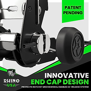 Rhino USA Ratchet Straps Tie Down Kit, 5,208 Break Strength - includes (2) Heavy Duty 1.6" x 8' Rachet Tiedowns with Padded Handles & Coated Chromoly S Hooks + (2) Soft Loop Tie-Downs