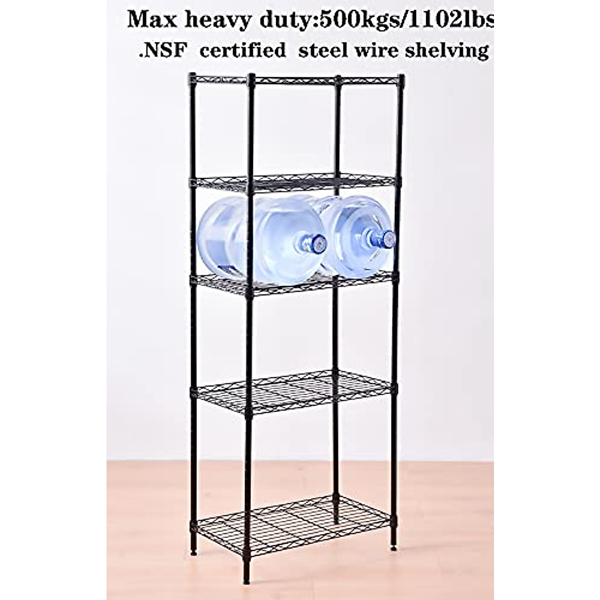 2YOU 5-Shelf Storage Shelves Height Adjustable, Heavy Duty Metal Shelving Unit, Garage Shelving Certified NSF, Steel Wire Rack Organizer for Warehouse/Kitchen/Bedroom, Black (14" DX24 WX59 H)