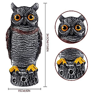 Hausse Fake Owl Decoy Bird Scarecrow Sculpture, 13.6 Inch Plastic Horned Owl Bird Deterrents, Garden Protectors, Halloween Outdoor Decoration, Large Nature Enemy Pest Repellent for Outdoor Garden Yard