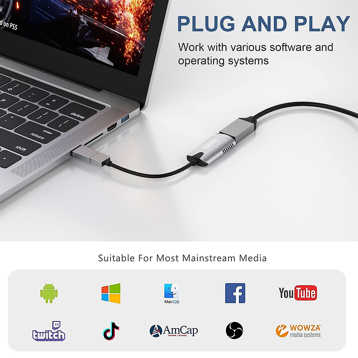 Anxious 4K HDMI Video Capture Card,USB 3.0 1080P Game Capture Card,for Game,Teaching,Live Broadcasting,Video Conference,Video Recorder for Streaming,Compatible with Windows Linux Mac OS System etc