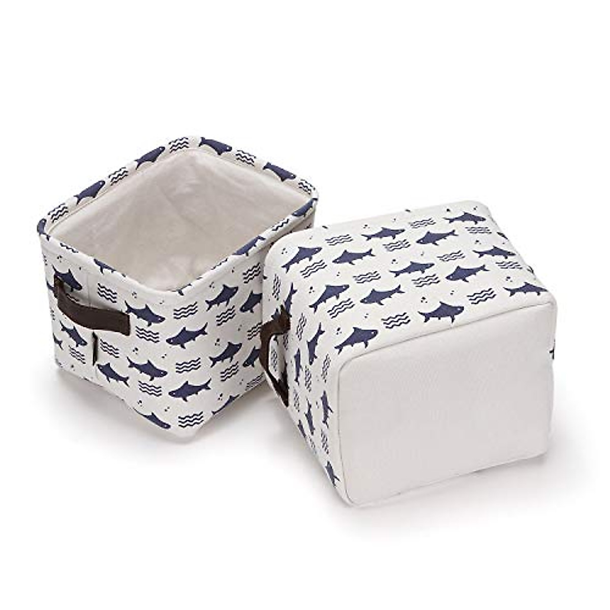 Sea Team Collapsible Square Mini Size Canvas Fabric Storage Bins Shelf Baskets Organizers for Nursery Kids Room, Set of 4 (Shark)
