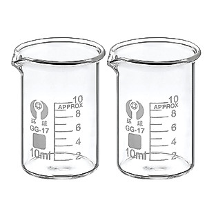 PATIKIL 10ml Low Form Glass Beaker, 2 Pack 3.3 Borosilicate Glass Graduated Printed Scale Measuring Cups with Spout for Kitchen Lab Liquids Transit Boiling