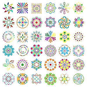 36 Pack Mandala Stencils (3.6x3.6 Inch) Mandala Dotting Painting Template Stencil Set for Painting Perfect for DIY Painting Art Projects Wood Wall Floor Fabric Furniture Tile Christmas Gift (Reusable)