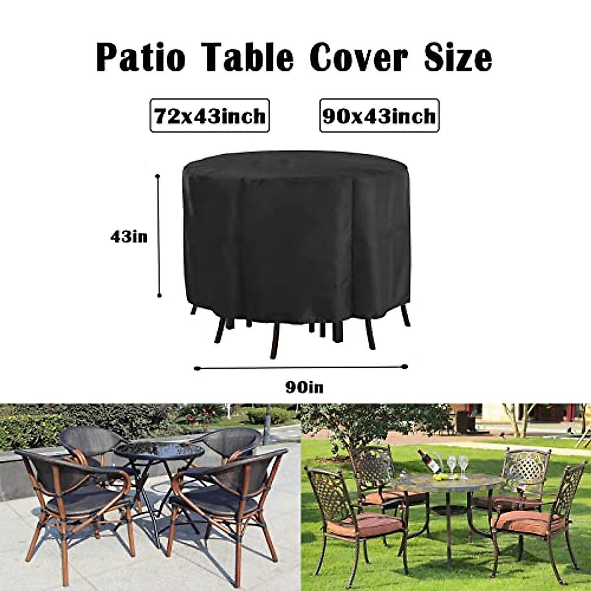 Kingling Patio Furniture Covers, 90 Inch Round Outdoor Patio Table Cover, Outdoor Furniture Cover Waterproof for Round Furniture Outdoor Bar Height Table and Chairs Set - 90''D x43''H