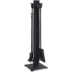 Hysache 5-Piece Fireplace Tool Set, Heavy Duty Wrought Iron Toolset w/Tong,Poker, Shovel, Brush, Indoor & Outdoor Hearth Wood Stove Firepit Accessories, Compact Fireplace Tool Set