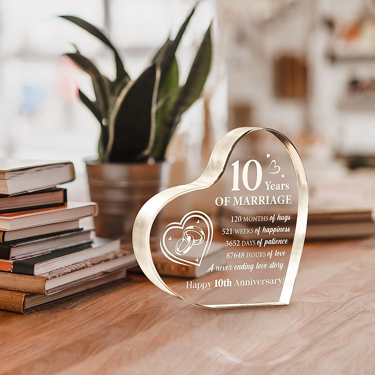 Milcier 10 Year Anniversary Present, Romantic 10th Anniversary Keepsake 3.9x3.9 Inch, Ten Years Anniversary Wedding Gifts for Husband Wife Her Him, 10th Anniversary Marriage Gifts for Men Women