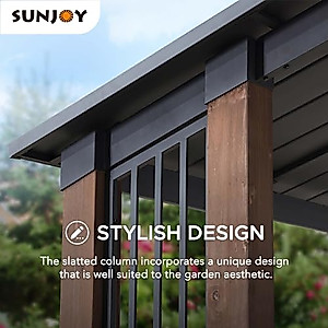 Sunjoy 11 x 13 ft. Hardtop Gazebo Outdoor Cedar Frame Wood Gazebo with Black Steel Hardtop Roof for Patio, Garden, Backyard, and Lawn Activities by SummerCove