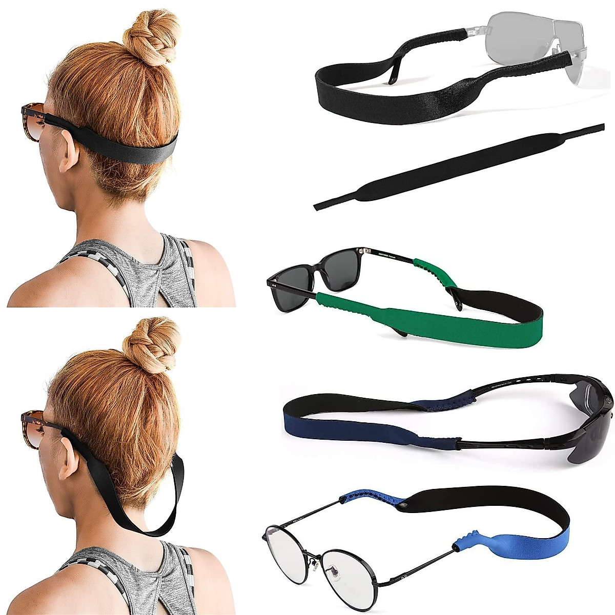 6 Pack Neoprene Glasses Straps Floating Sunglasses Eyeglass Strap Anti Slip Sports Safety Eyewear Retainer Holder for Adults Summer Water Sports Fishing Biking Hiking Rock Climbing Outdoor Adventures
