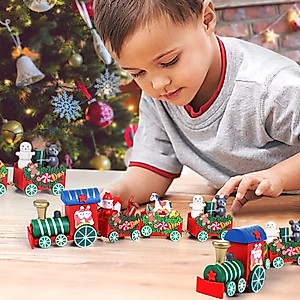 LEMESO Christmas Wooden Train Set, Christmas Train Ornament Toys for Kids, Christmas Gift for Kids