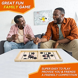 BAKAM Super Fast Sling Puck Game, Portable Table Hockey Game for Kids and Adults, Tabletop Slingshot Games Toys for Boys and Girls, Desktop Sport Board Game for Family Game Night Fun (Large Winner)
