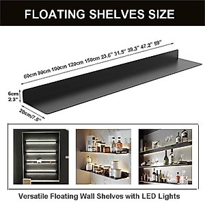 SUZEPER Floating Shelves with Led Lights,floating Display Shelf with Built-in Illuminated Led Light,metal Wall Mounted Shelves Set of 2,hanging Display Rack Wall Shelf for Livingroom Kitchen Bathroom