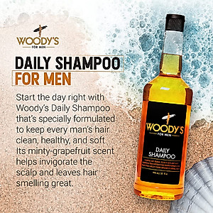 Woody's Men's Daily Shampoo, All-Natural Nourishing Hair Cleanser with Vitamin B5, E, Aloe Vera & Ginger, for All Hair Types - 32 fl oz