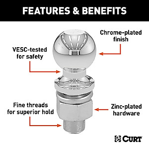 CURT 40001 Chrome Trailer Hitch Ball, 2,000 lbs, 1-7/8-Inch Diameter, 3/4 x 1-5/8-Inch Shank