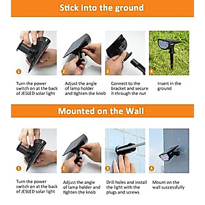 Solar Outdoor Lights, JESLED Solar Spot Lights Warm White IP67 Waterproof, 2 Modes(All Night Lighting) 2-in-1 Solar Powered Landscape Lights for Yard Flag Garden Pathway Porch Walkway [2 Pcs]