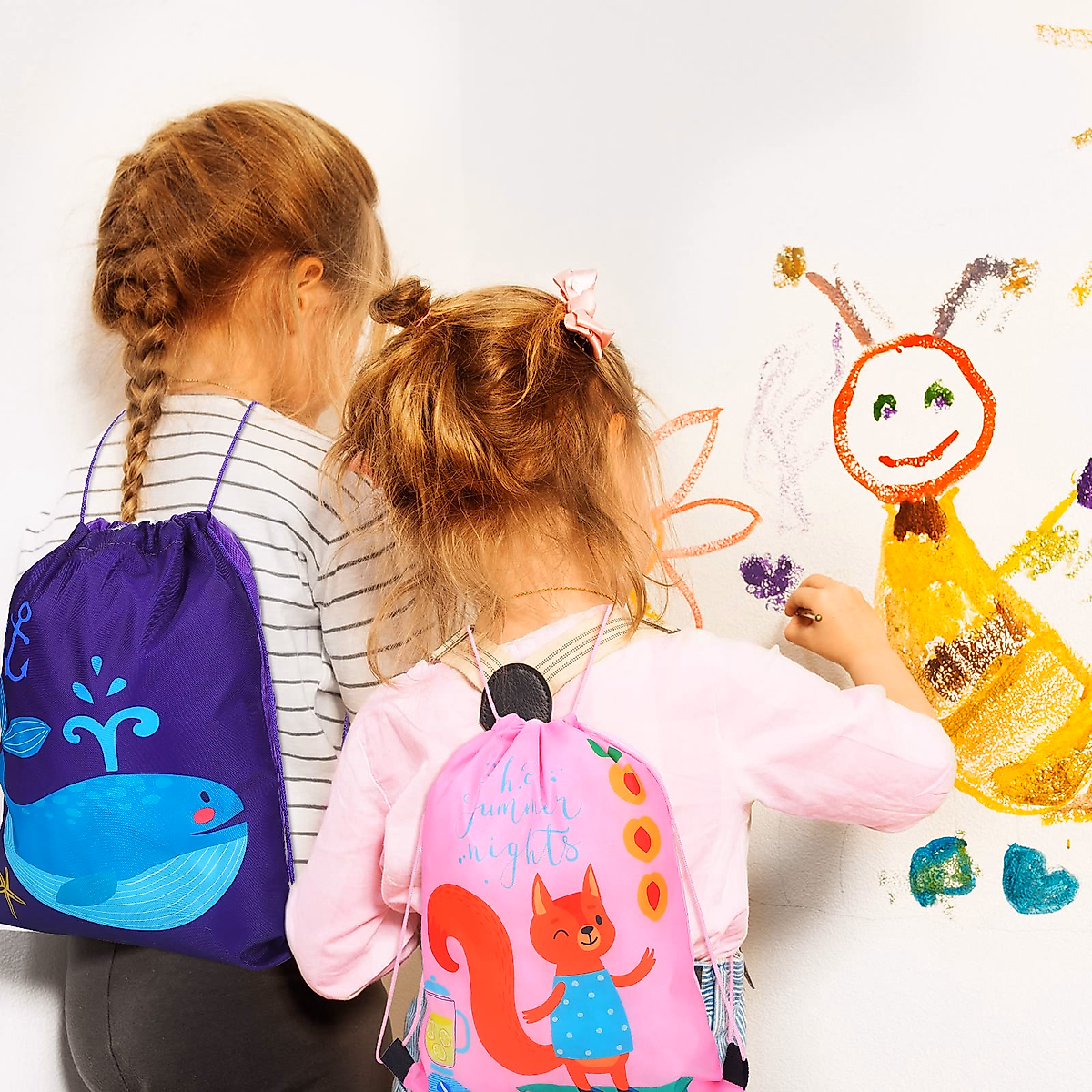 Animal Party Favor Drawstring Bags for Kids Birthday Supplies Carton Animal Backpack String Bags for Boys Girls Baby Shower Birthday Party Gift (32 Pack)