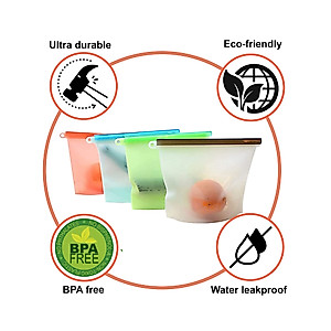 Reusable Food Storage Silicone Bags Set of 4, Airtight, Leakproof Food Preservation Bags for Fruit, Vegetables, Meats, Great as Sandwich Bags - Heat & Cold Resistant, 17 ozx4 (total 68 oz)