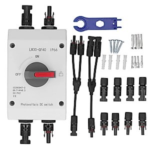 Solar Combiner Box, 1500V DC 32A 4P IP66 Waterproof Insulated Switch Professional Power Solar PV DC Quick Disconnect Switch for Solar Power System RV Boats (2 in 1)